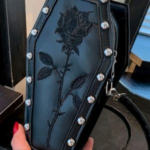 Hot Topic | Bags | Black Rose Coffin Shape Crossbody Patent Bag | Poshmark